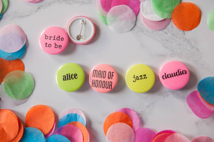 Personalised Neon Name Badges – Wedding in a Teacup